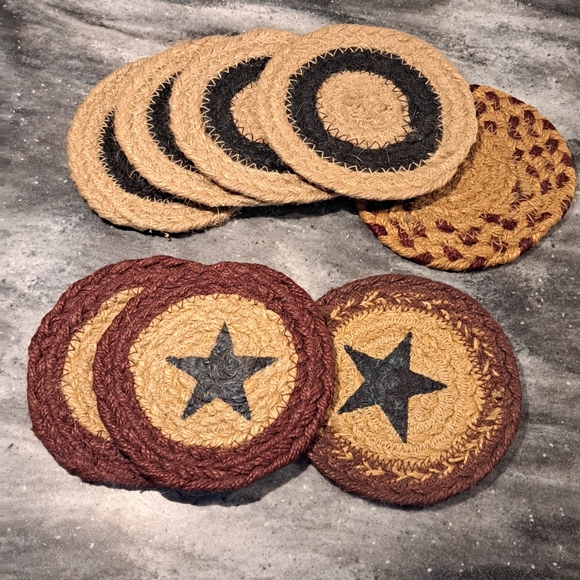 Dining | Primitive Coaster 4 Inch Set Of 8 Jute Potomac Stars Red Blue ...